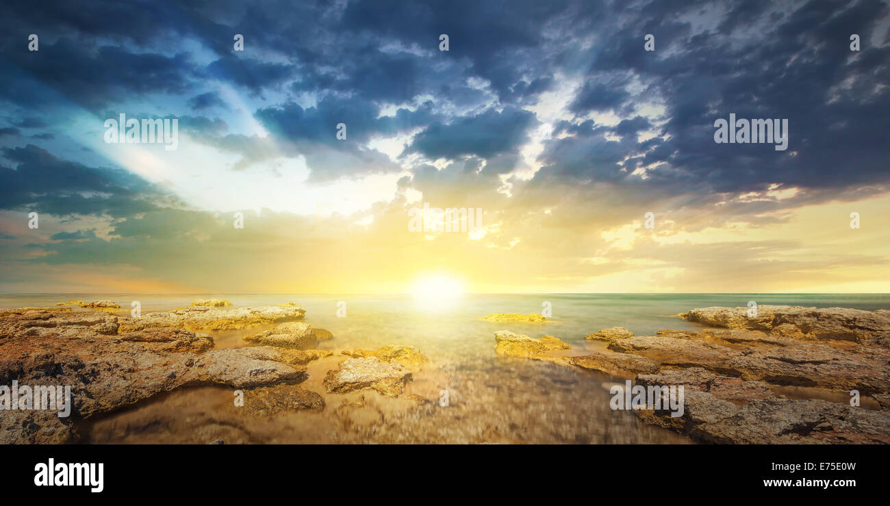 Panoramic dramatic sunset sky and tropical sea at dusk Stock Photo - Alamy
