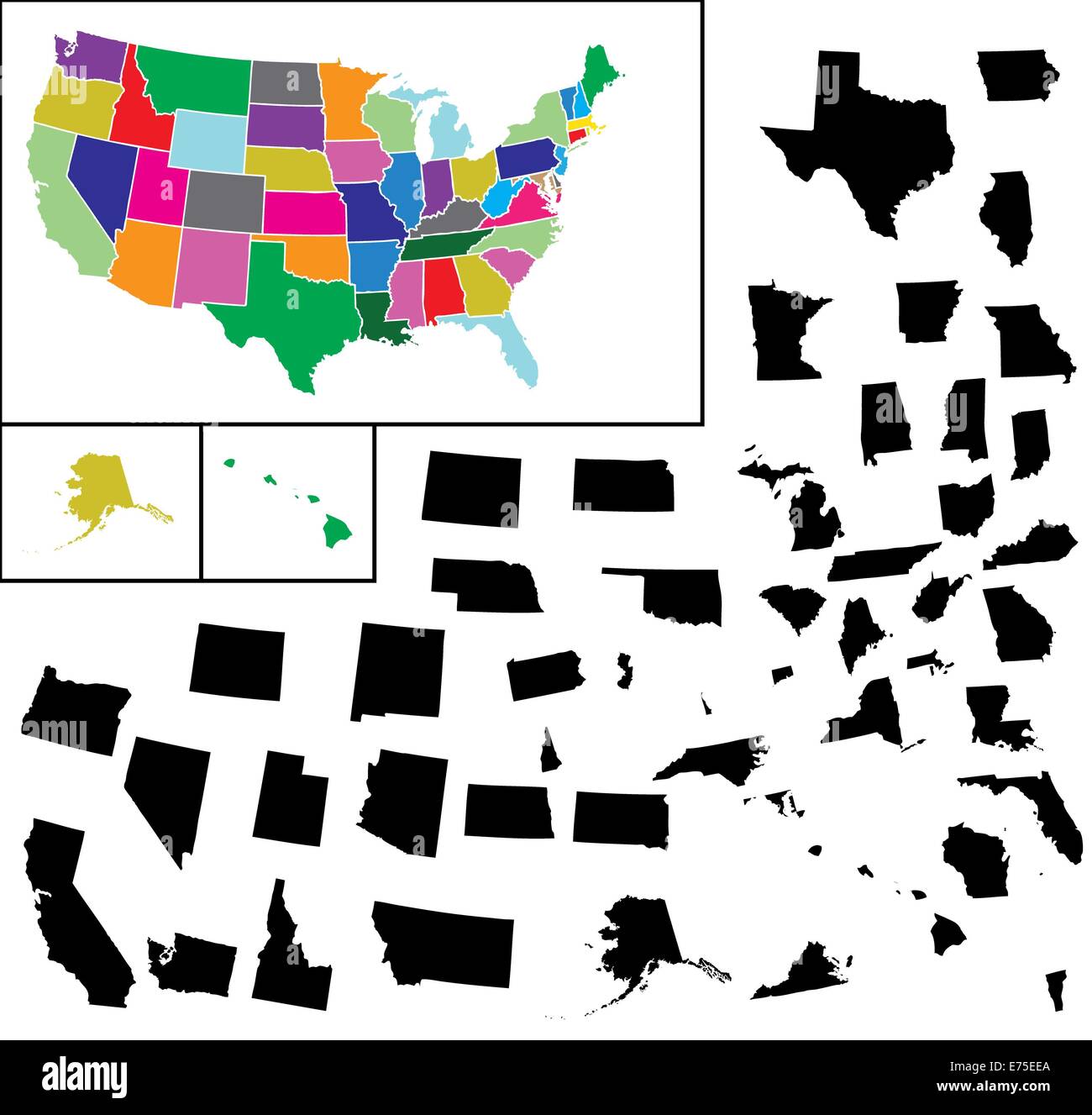 An Illustration of all 50 states of america on white background Stock ...