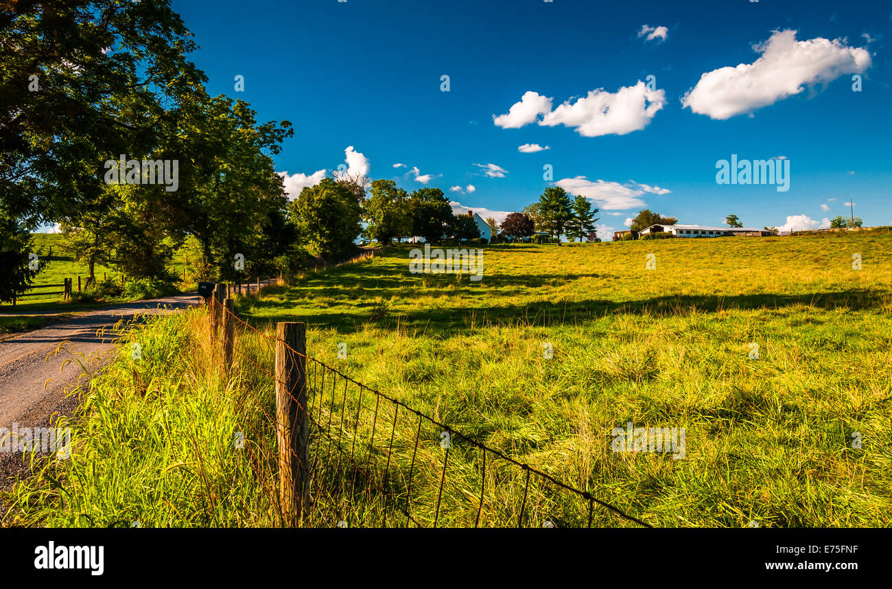 Fence along a dirt road in the Shenandoah Valley, Virginia Stock Photo ...