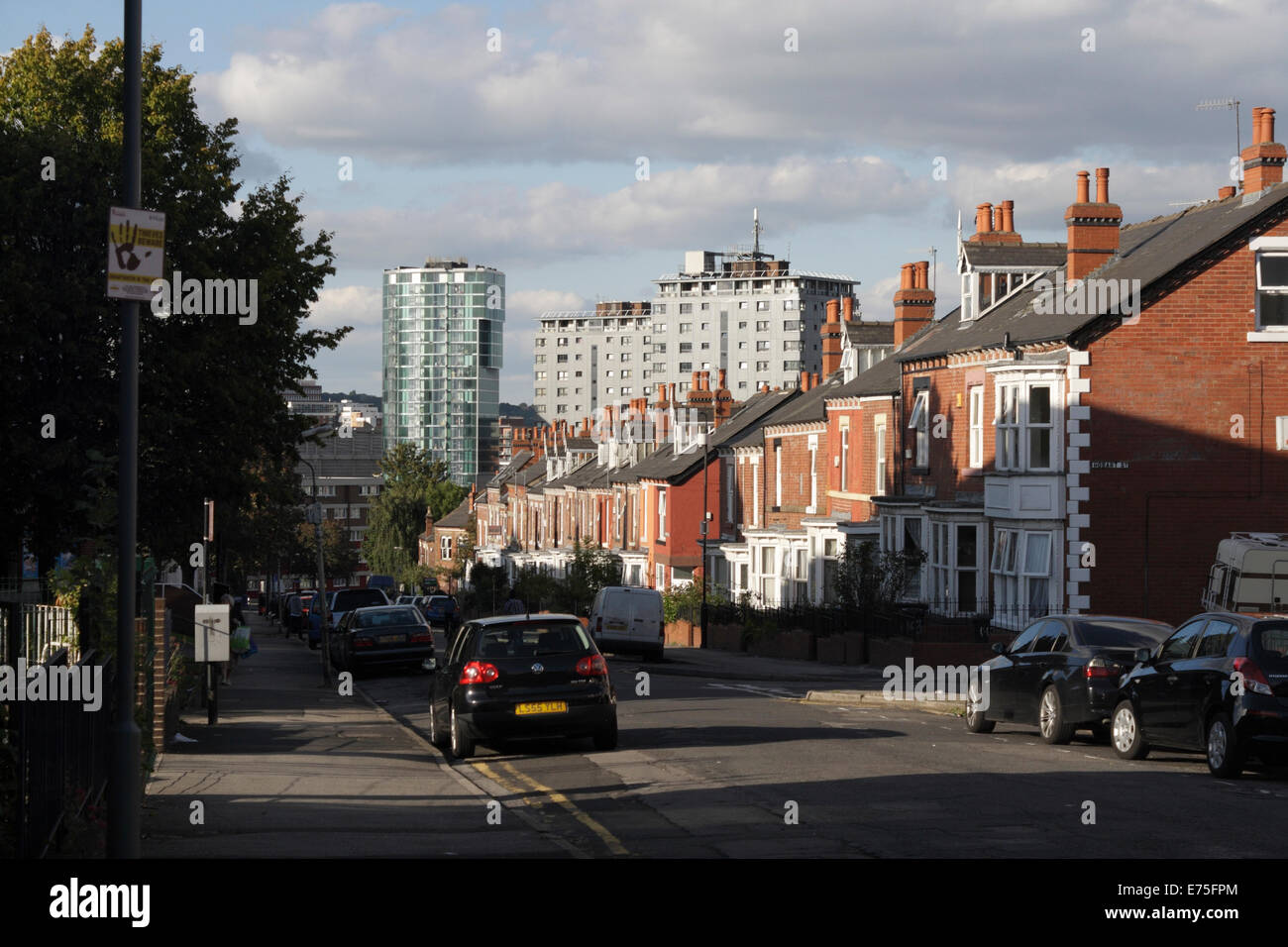 Urban residential street in Sharrow, Sheffield, England UK, Road with ...