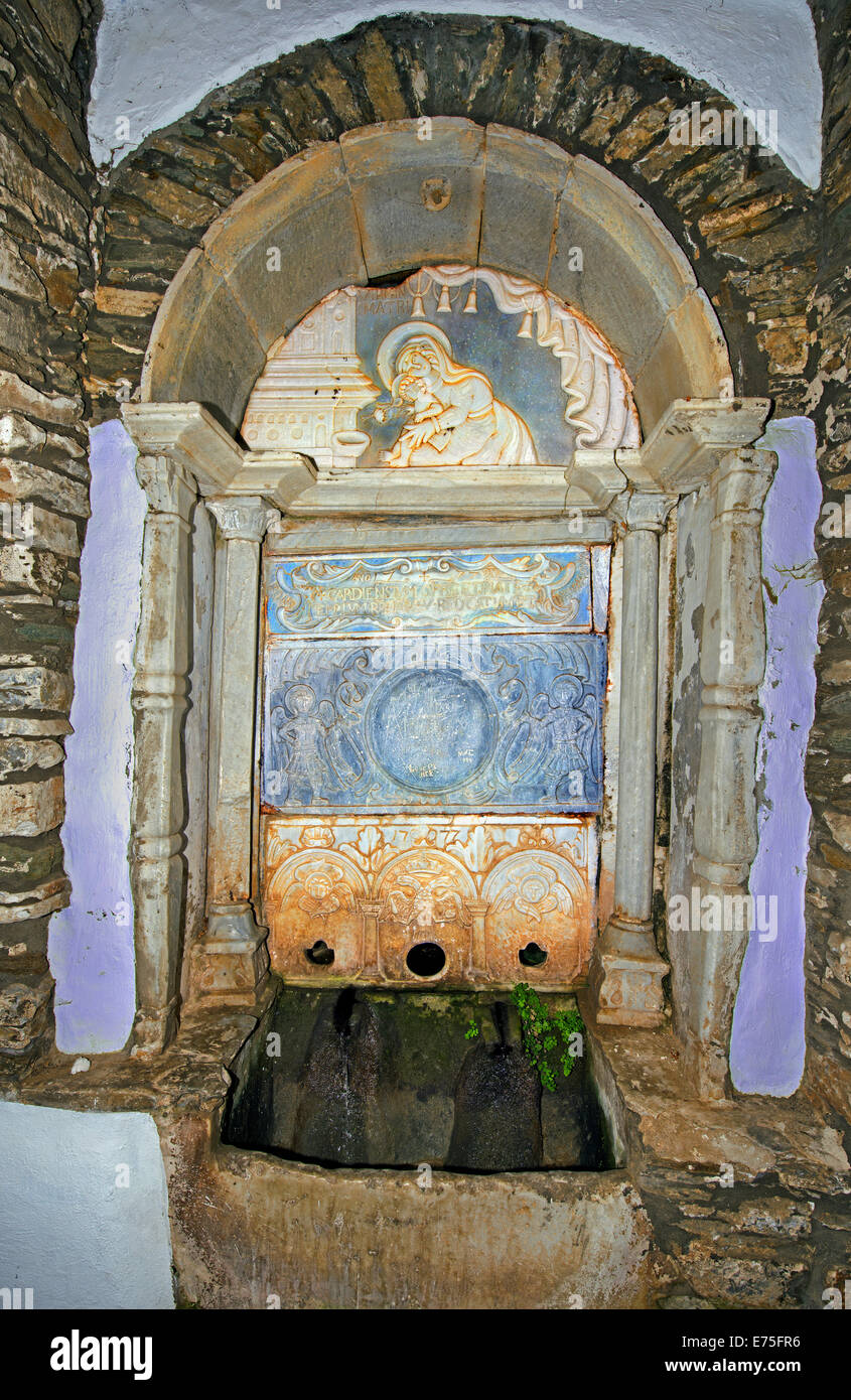 Fountain of Our lady of Kardiani's Catholic church, a village known for ...