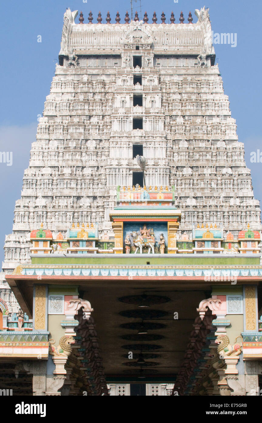 Gopuram, the main entrance tower in the southern access to the largest ...