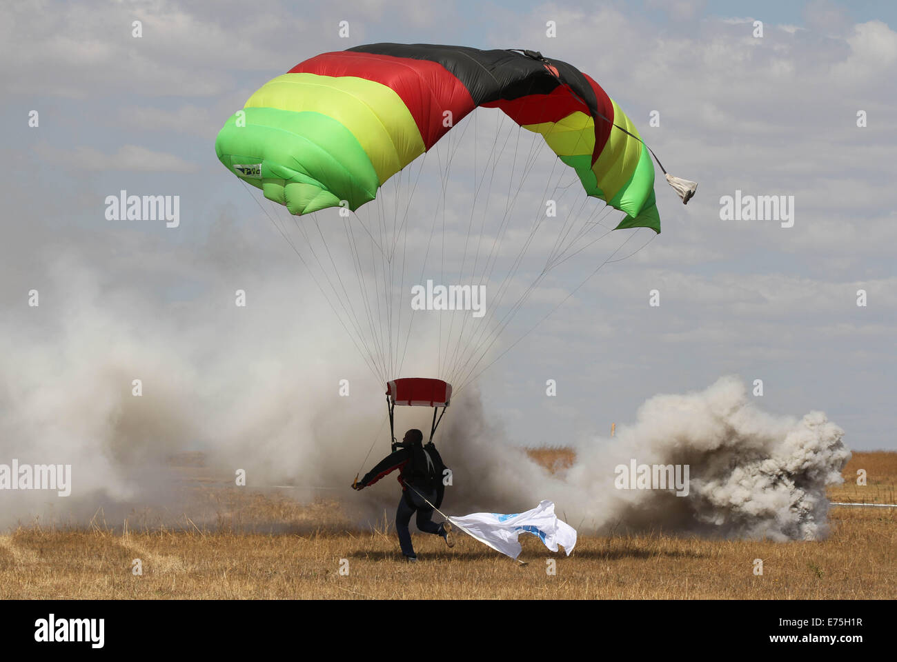 Harare. 7th Sep, 2014. A parachuter lands during the Big African Show ...