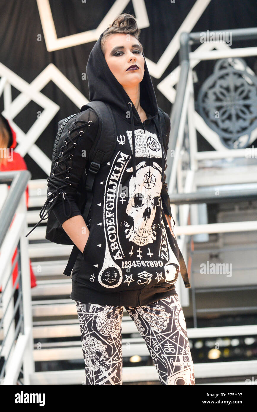 London, UK. 7th Sept 2014. Models wearing a new collections of ...