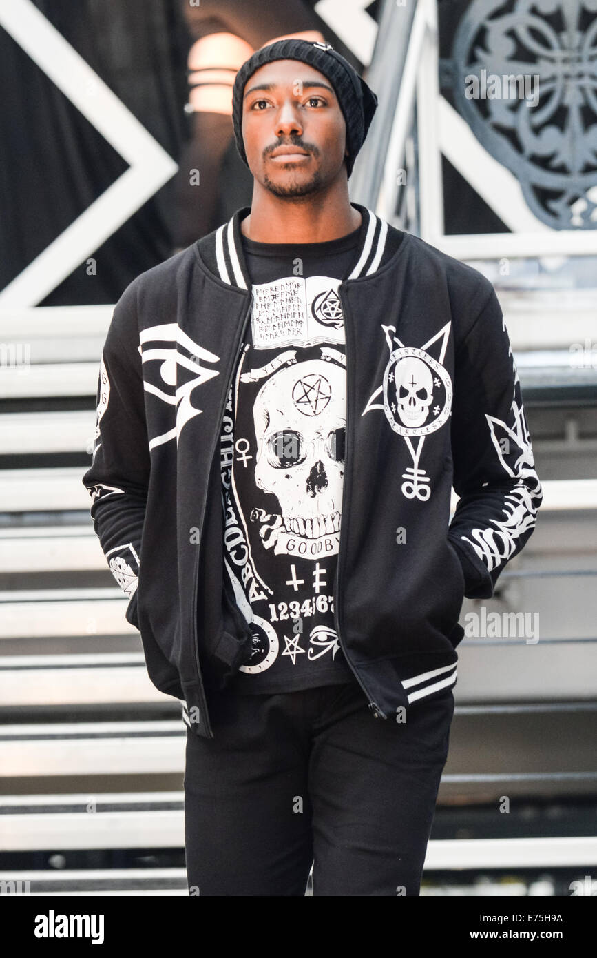 London, UK. 7th Sept 2014. Models wearing a new collections of ...