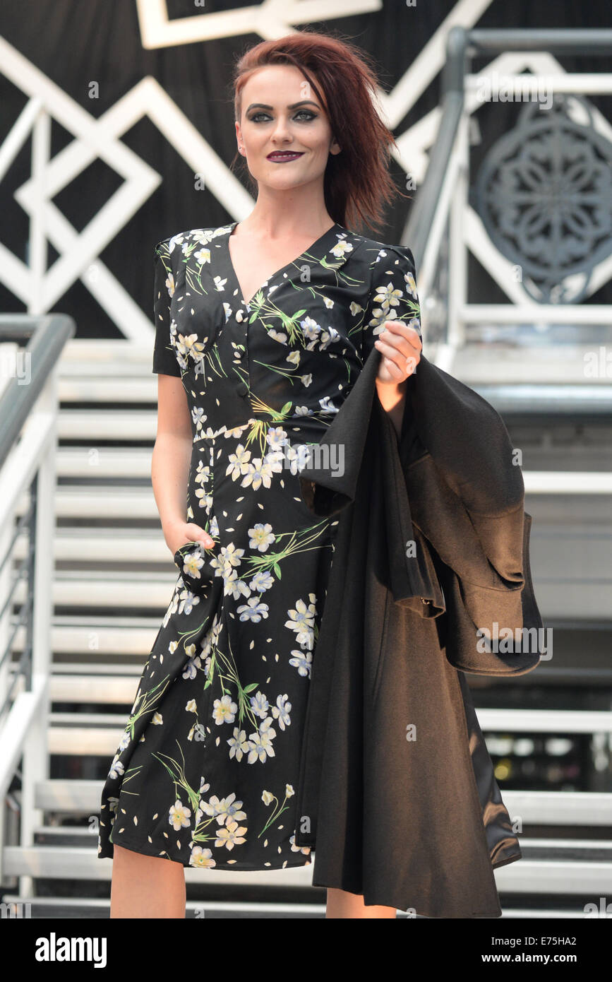 London, UK. 7th Sept 2014. Models wearing a new collections of ...