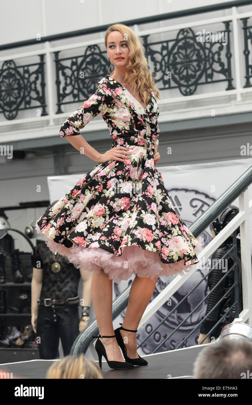 London, UK. 7th Sept 2014. Models wearing a new collections of ...