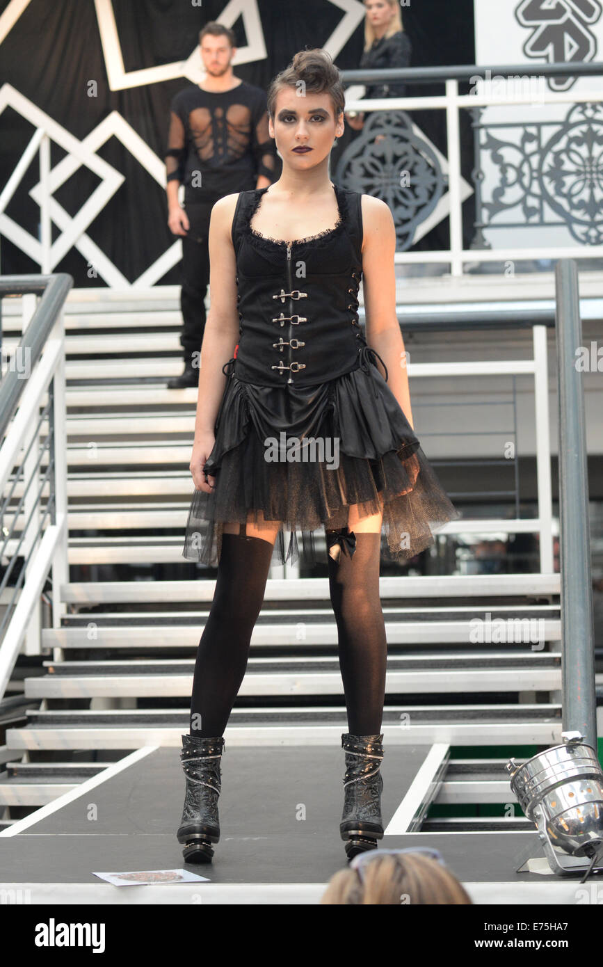 London, UK. 7th Sept 2014. Models wearing a new collections of ...