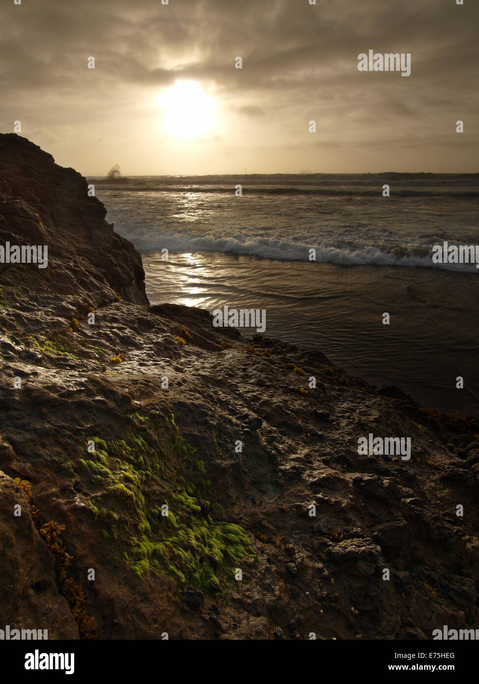 Dramatic sunset at Glass Beach in Ft. Bragg California Coast Stock ...