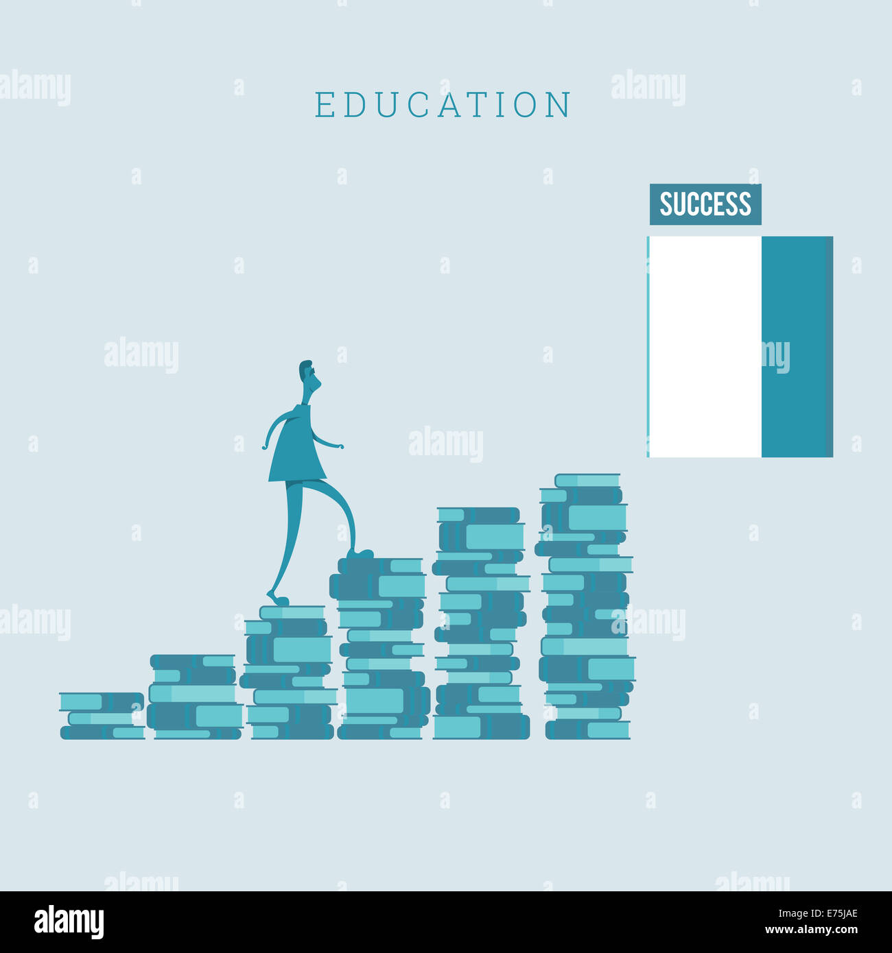 Vector illustration of man walking on a ladder of books to a success ...