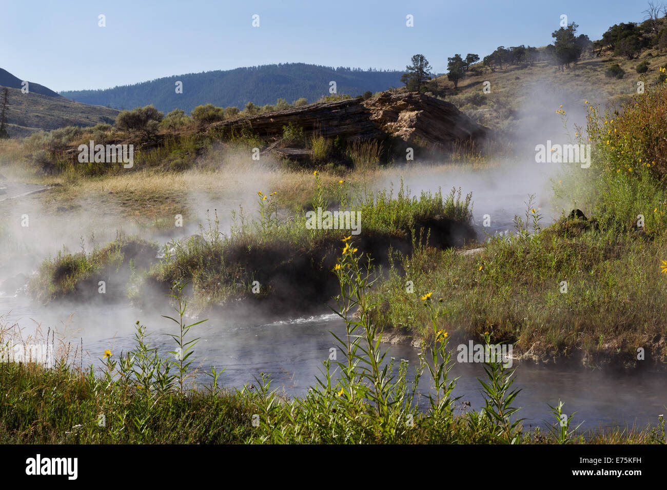 Closeup horizontal image of natural hot springs, for public bathing ...