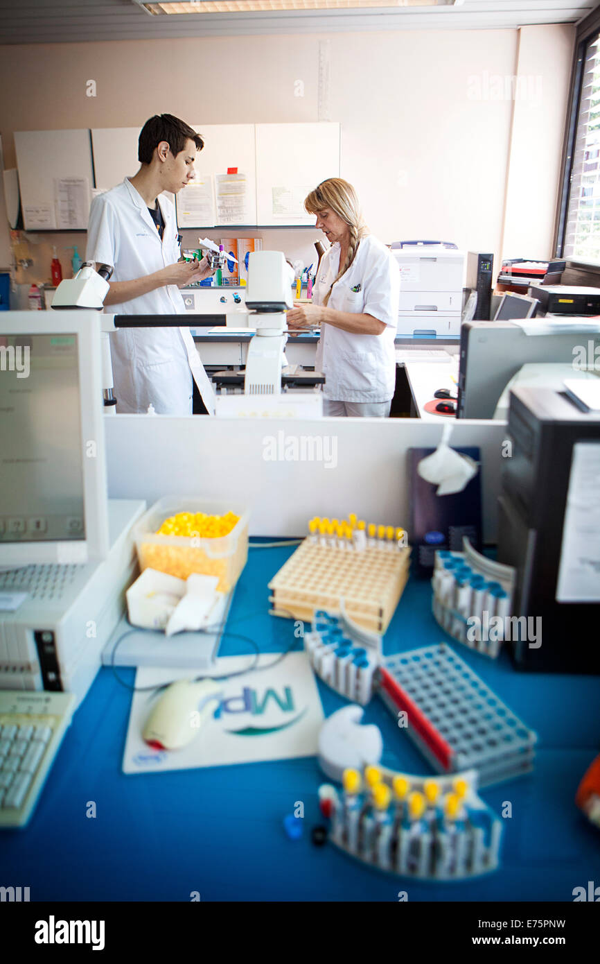 Medical laboratory assistants discussing samples hi-res stock ...