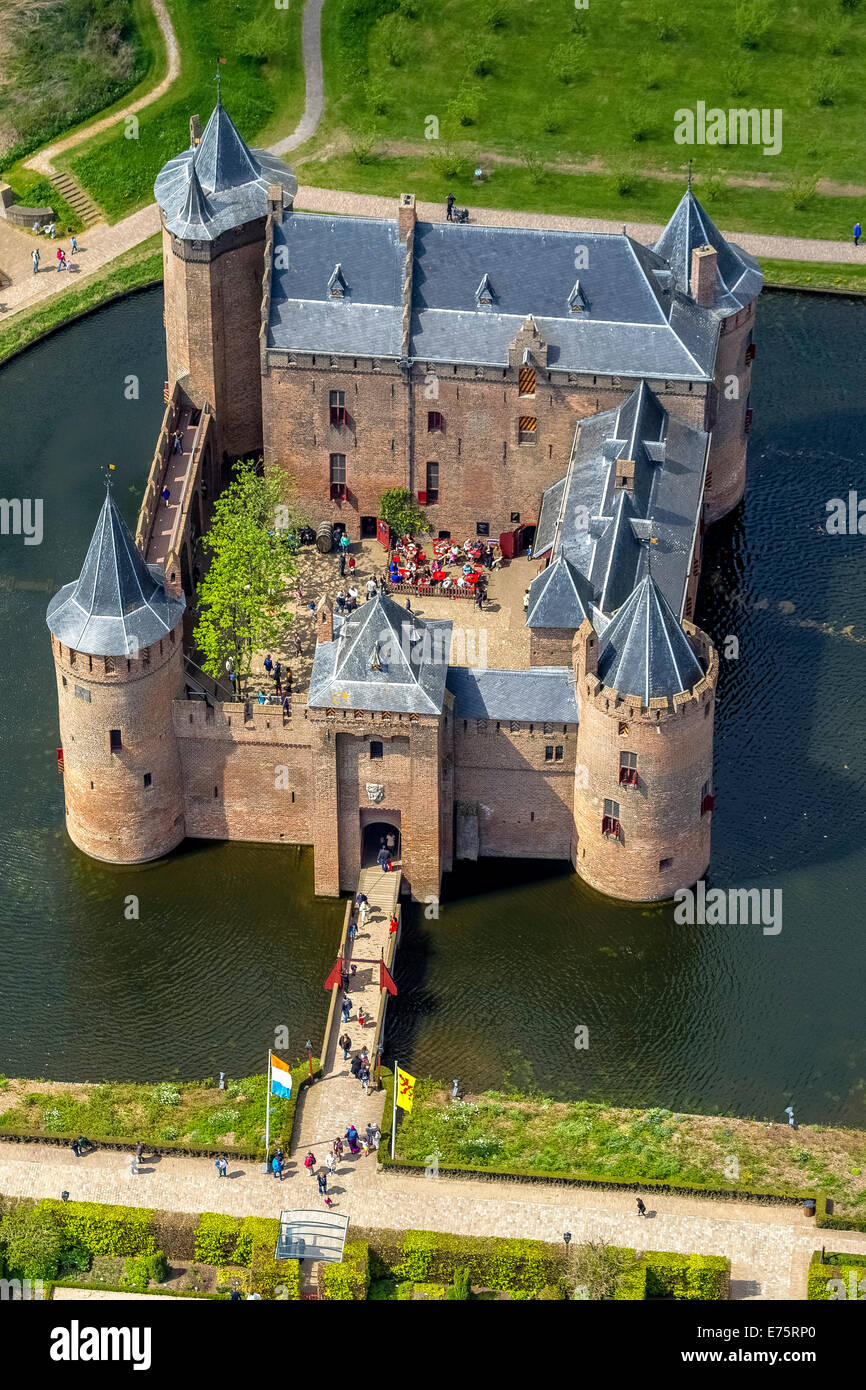 Aerial view, Muiderslot castle, moated castle and museum, Muiden ...