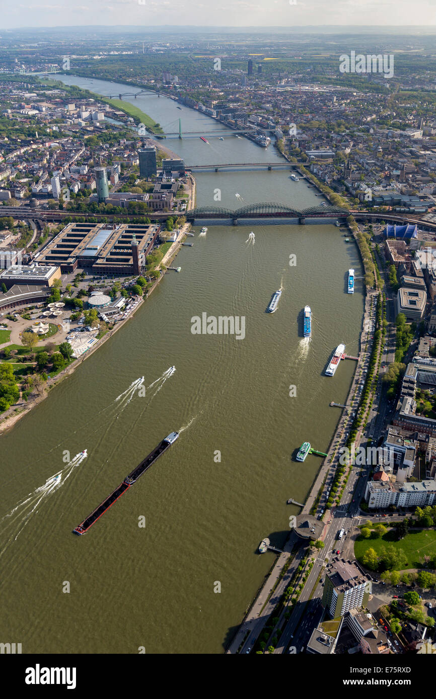 Aerial view, Rhine River, Cologne, Rhineland, North Rhine-Westphalia ...
