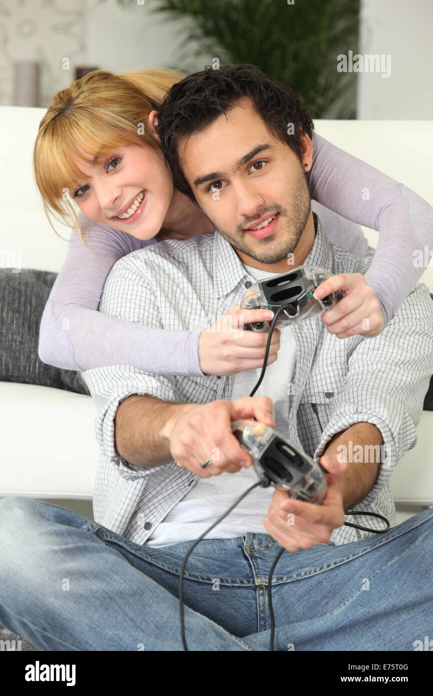 couple playing video games Stock Photo - Alamy