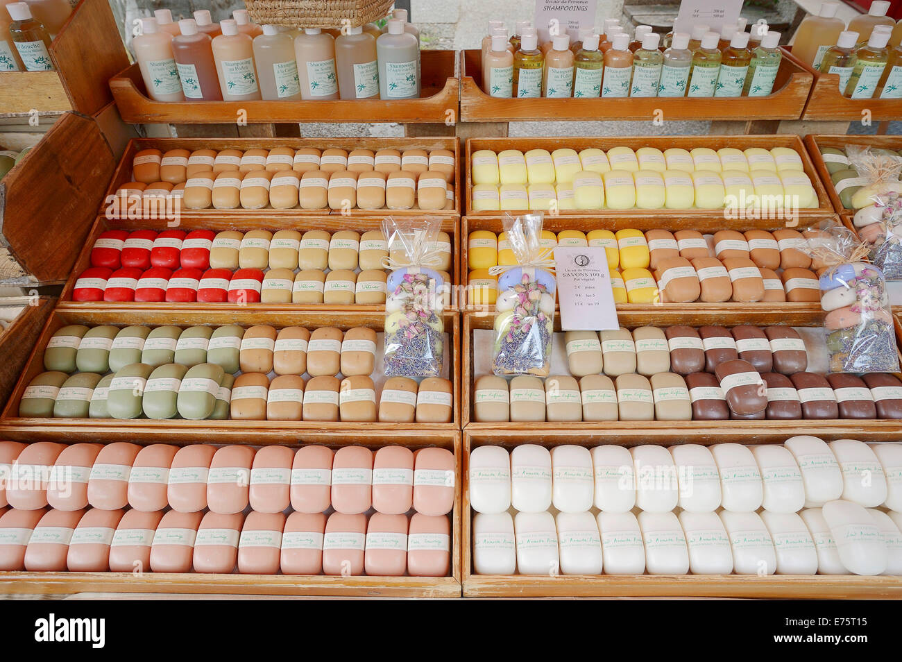 Market stall with various soaps, Bédoin, Vaucluse, Provence-Alpes-Côte ...