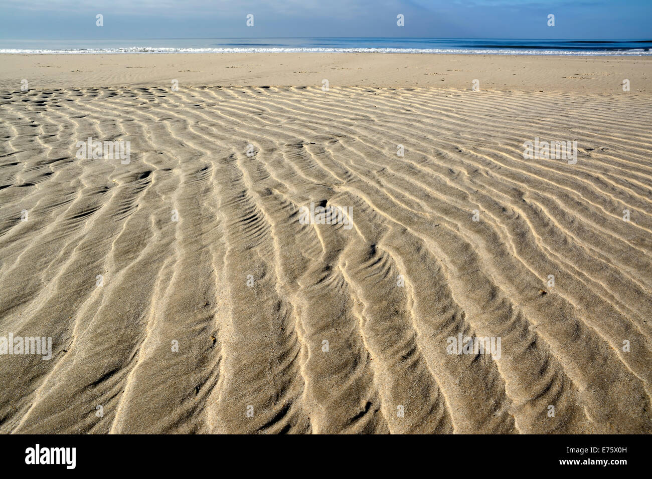 Sand ripple patterns on the beach, near Hvide Sande, Jutland, Denmark ...
