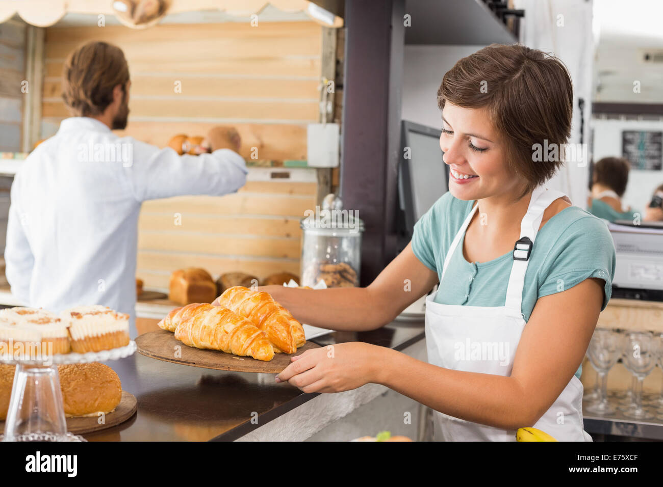 Restaurant woman female waitress server serving working tray hi-res ...