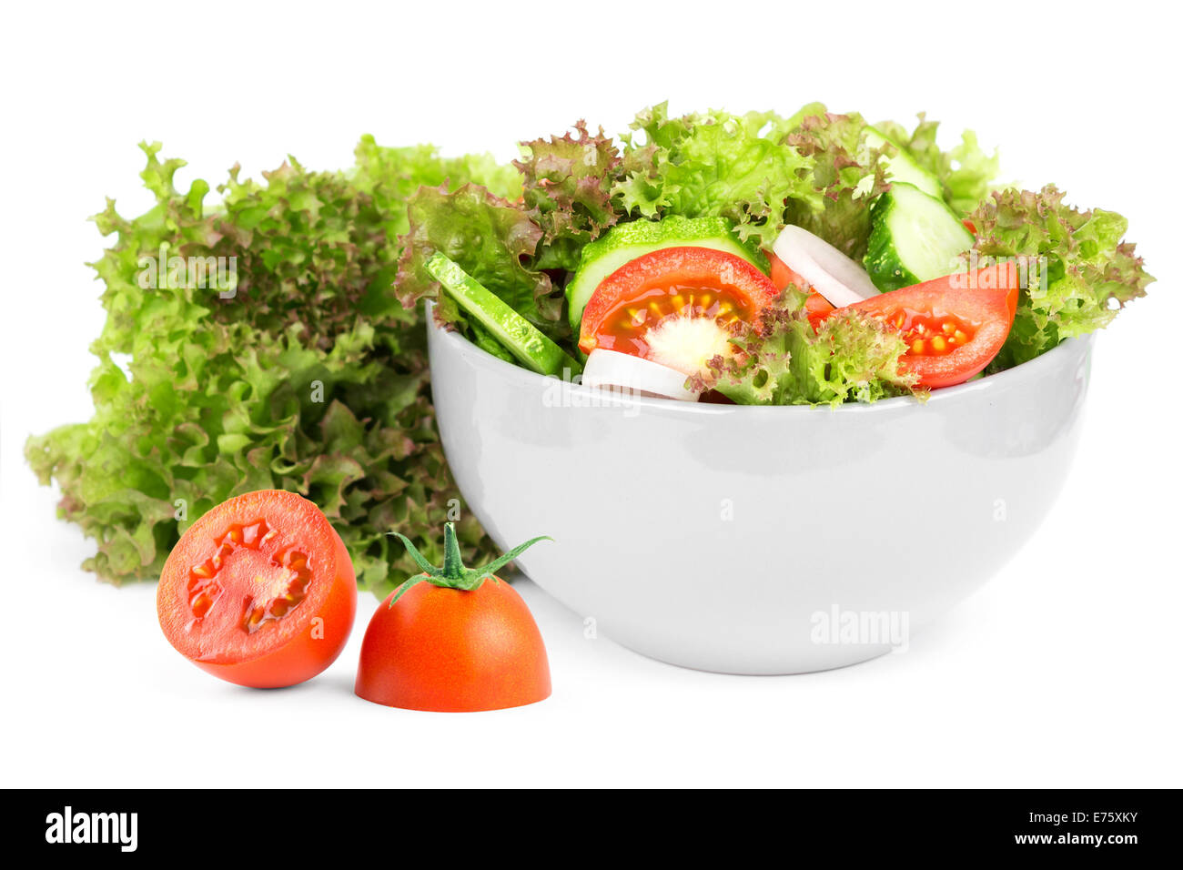 Fresh vegetable salad on white background Stock Photo - Alamy