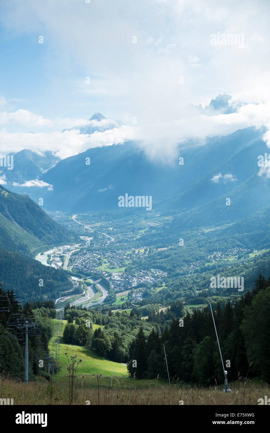COL DE VOZA, FRANCE - AUGUST 24: Chalets with Les Houches village in ...