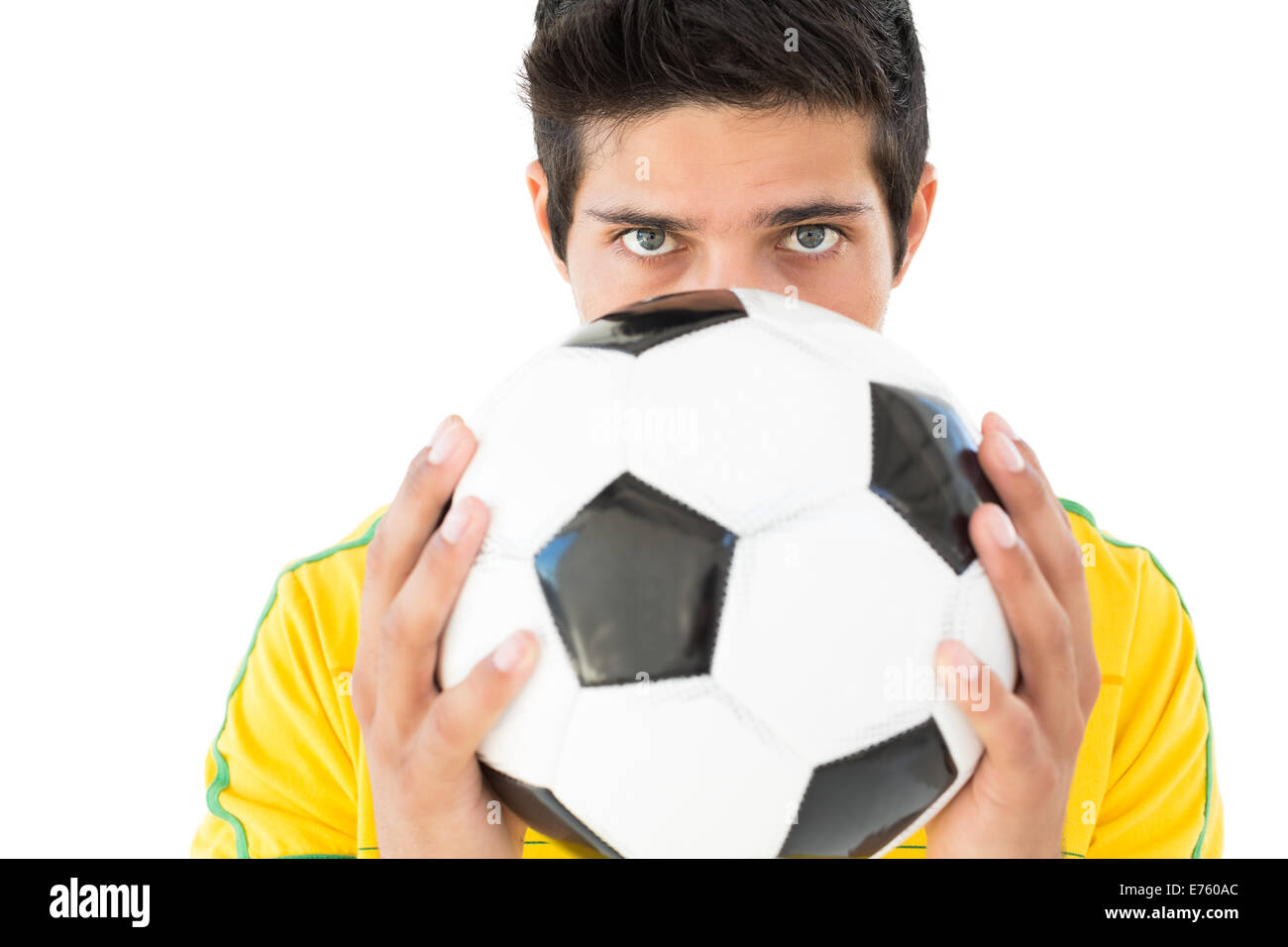 Close-up portrait of a serious football player Stock Photo - Alamy