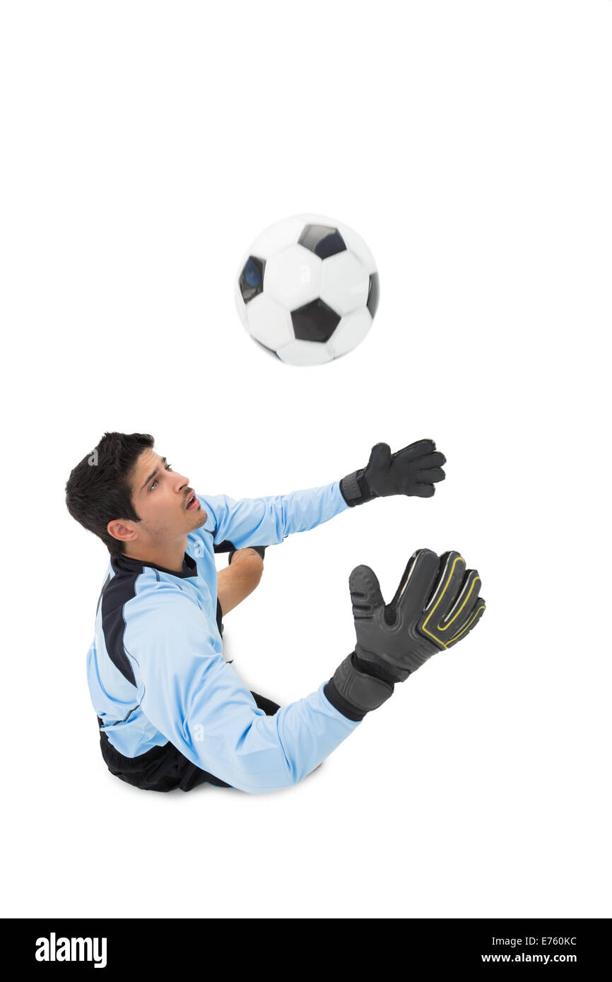 High angle view of goal keeper in action Stock Photo - Alamy