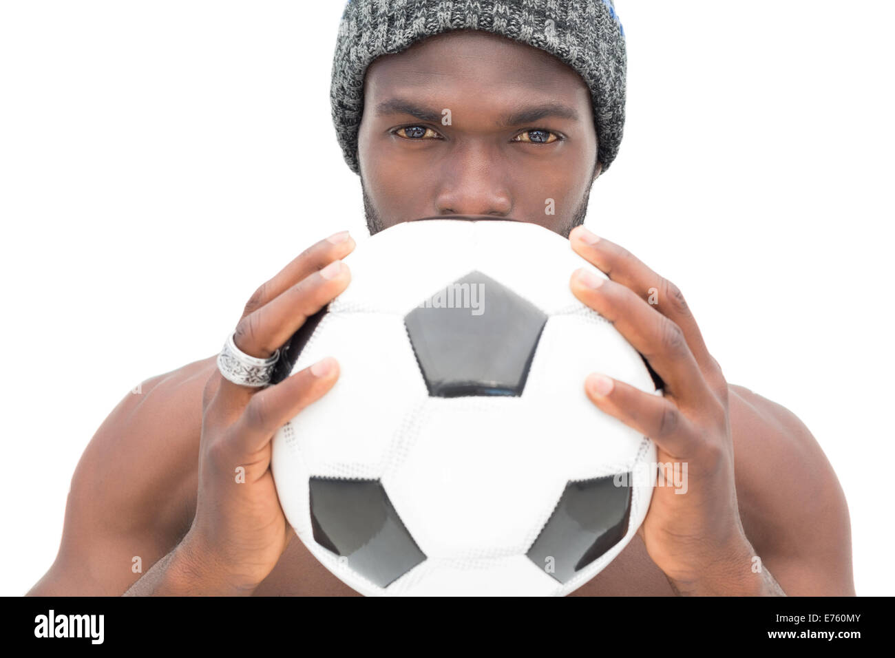 Close up portrait of a serious football fan Stock Photo - Alamy