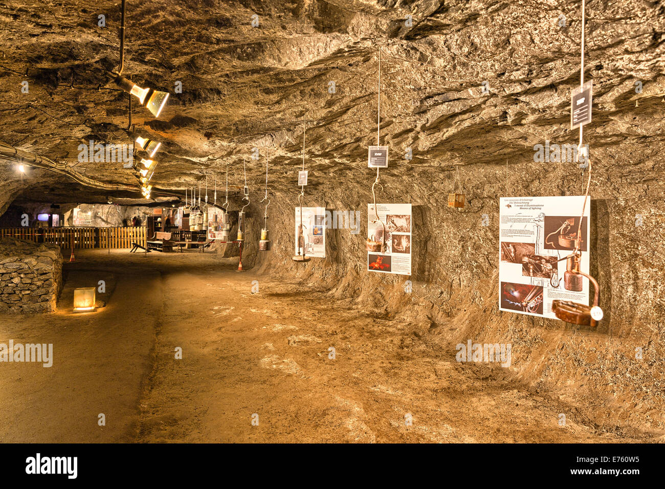 Visitor tour through the salt mine in Bex. Display of various types of ...