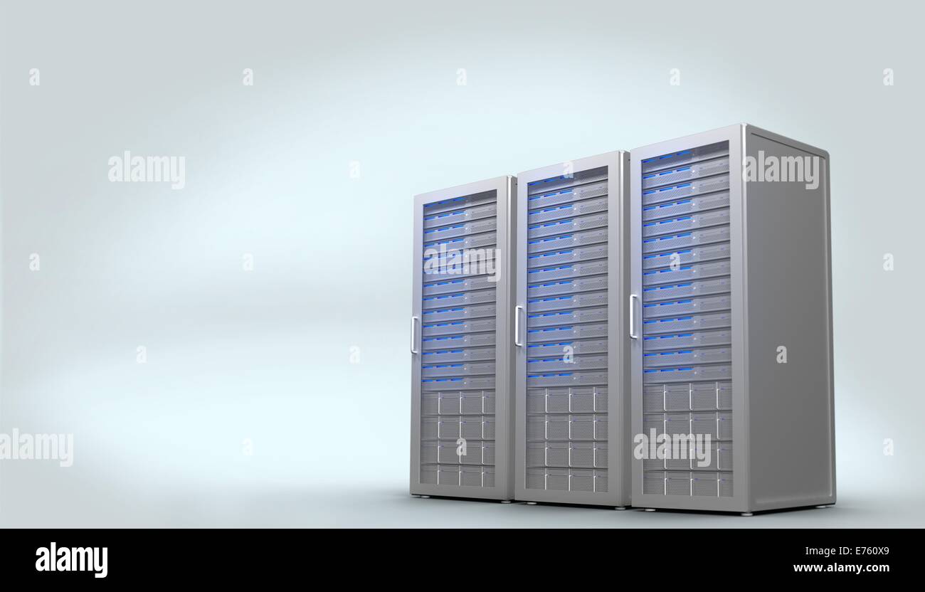 Three digital grey server towers Stock Photo - Alamy