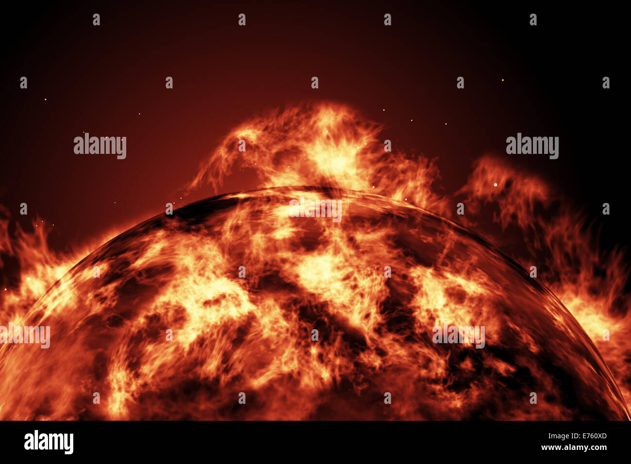 Large fire ball of the sun with earth Stock Photo - Alamy