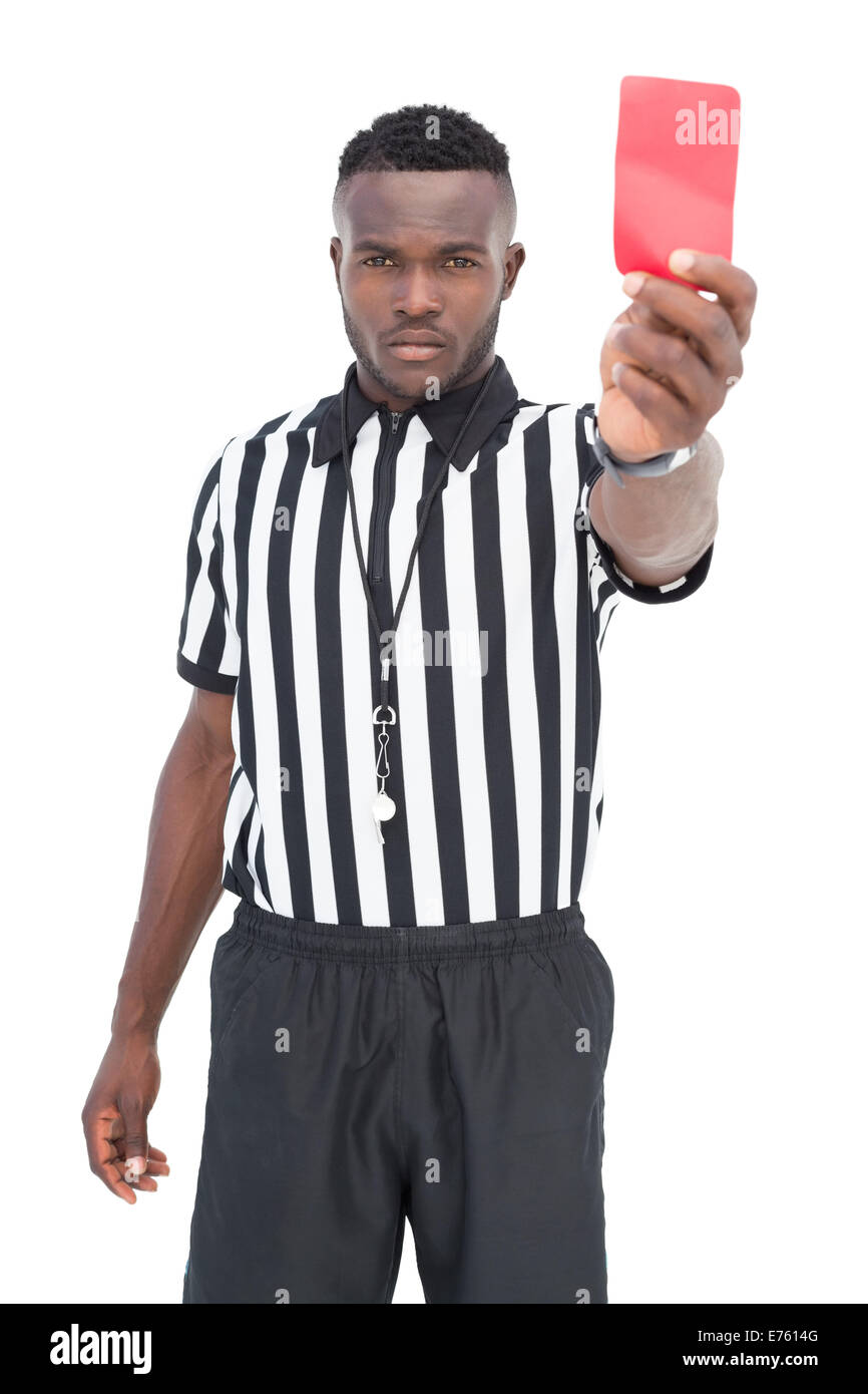 Serious referee showing red card Stock Photo - Alamy