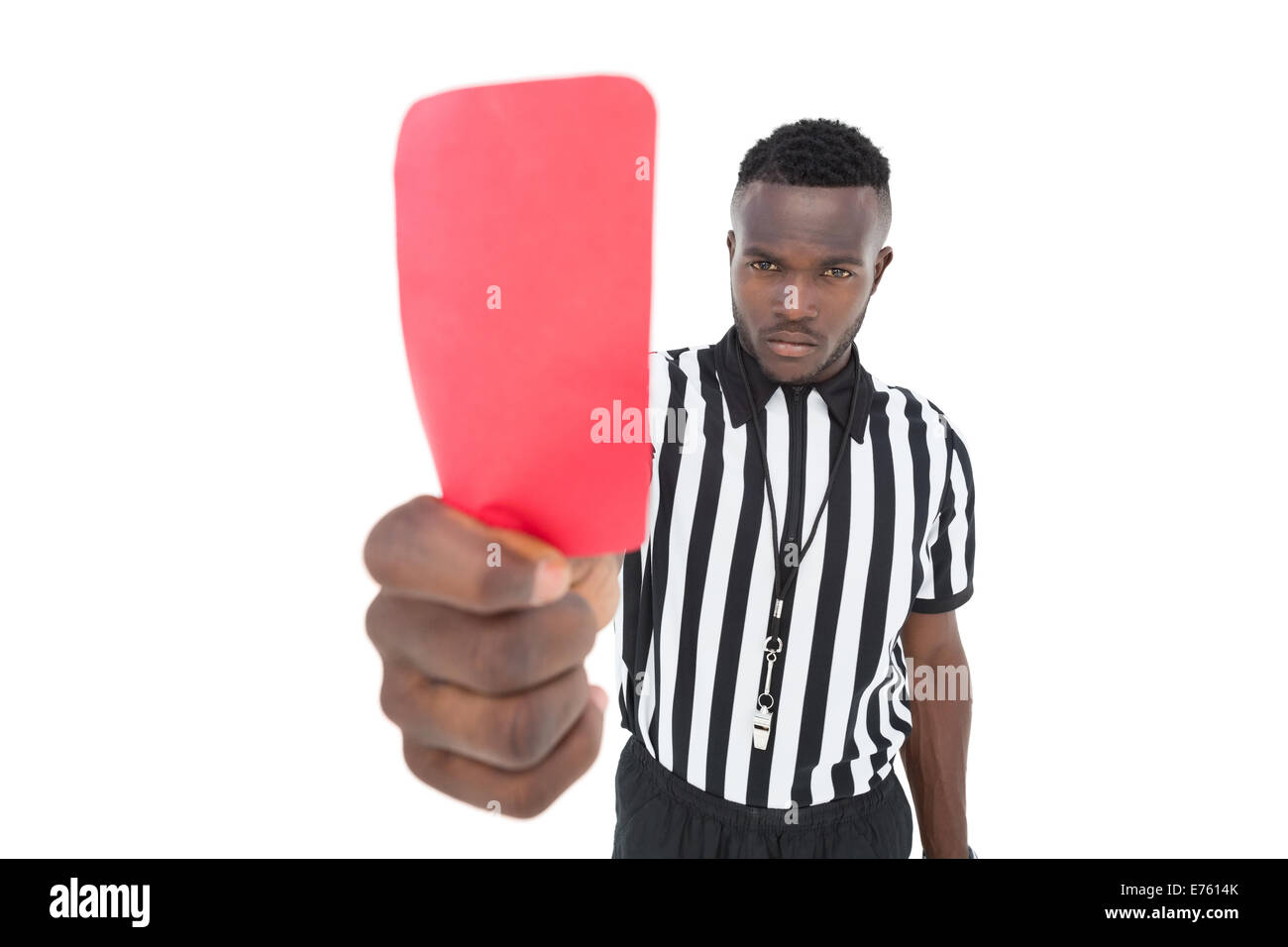 Serious referee showing red card Stock Photo - Alamy