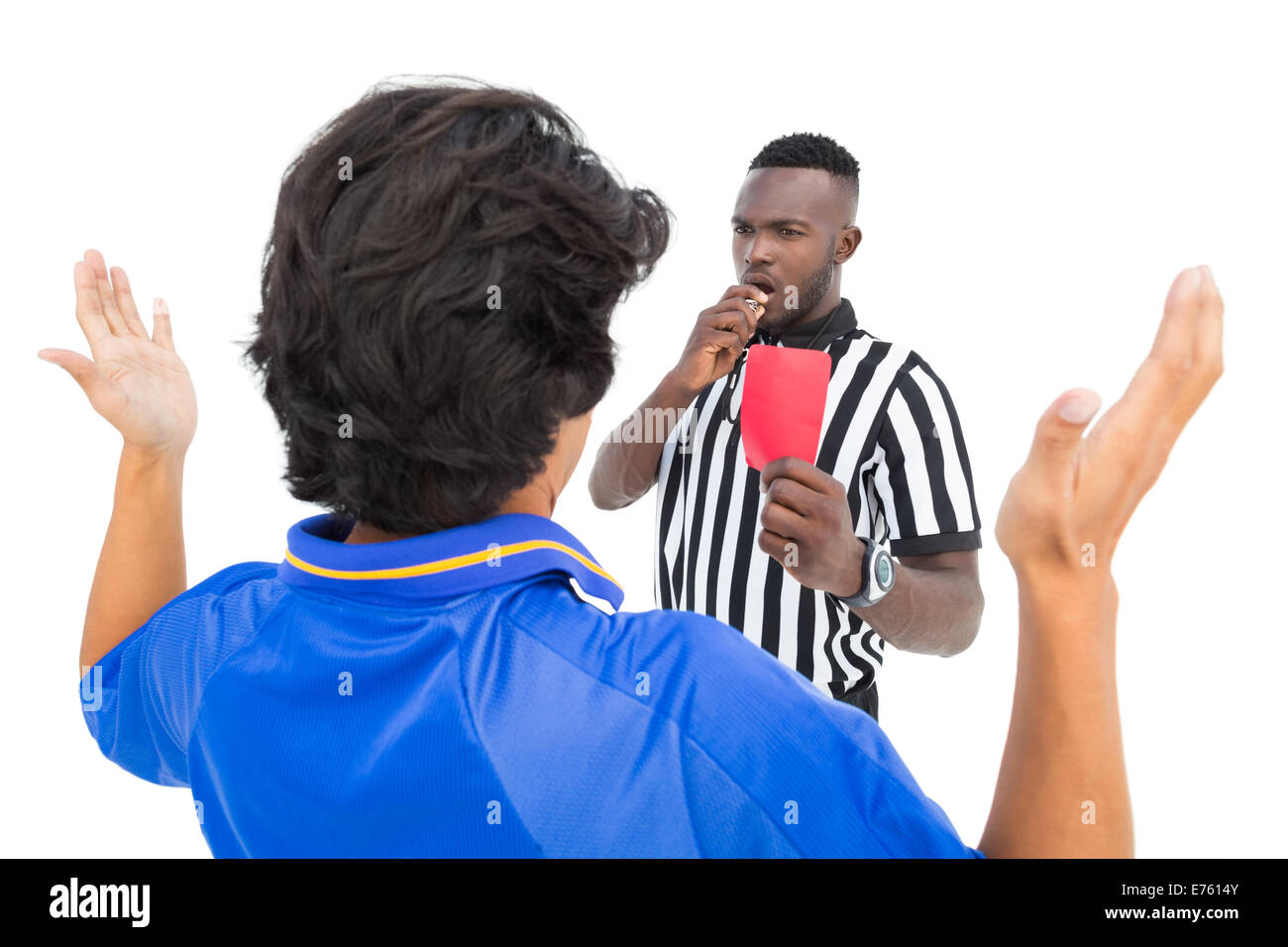 Referee showing red card to football player Stock Photo - Alamy