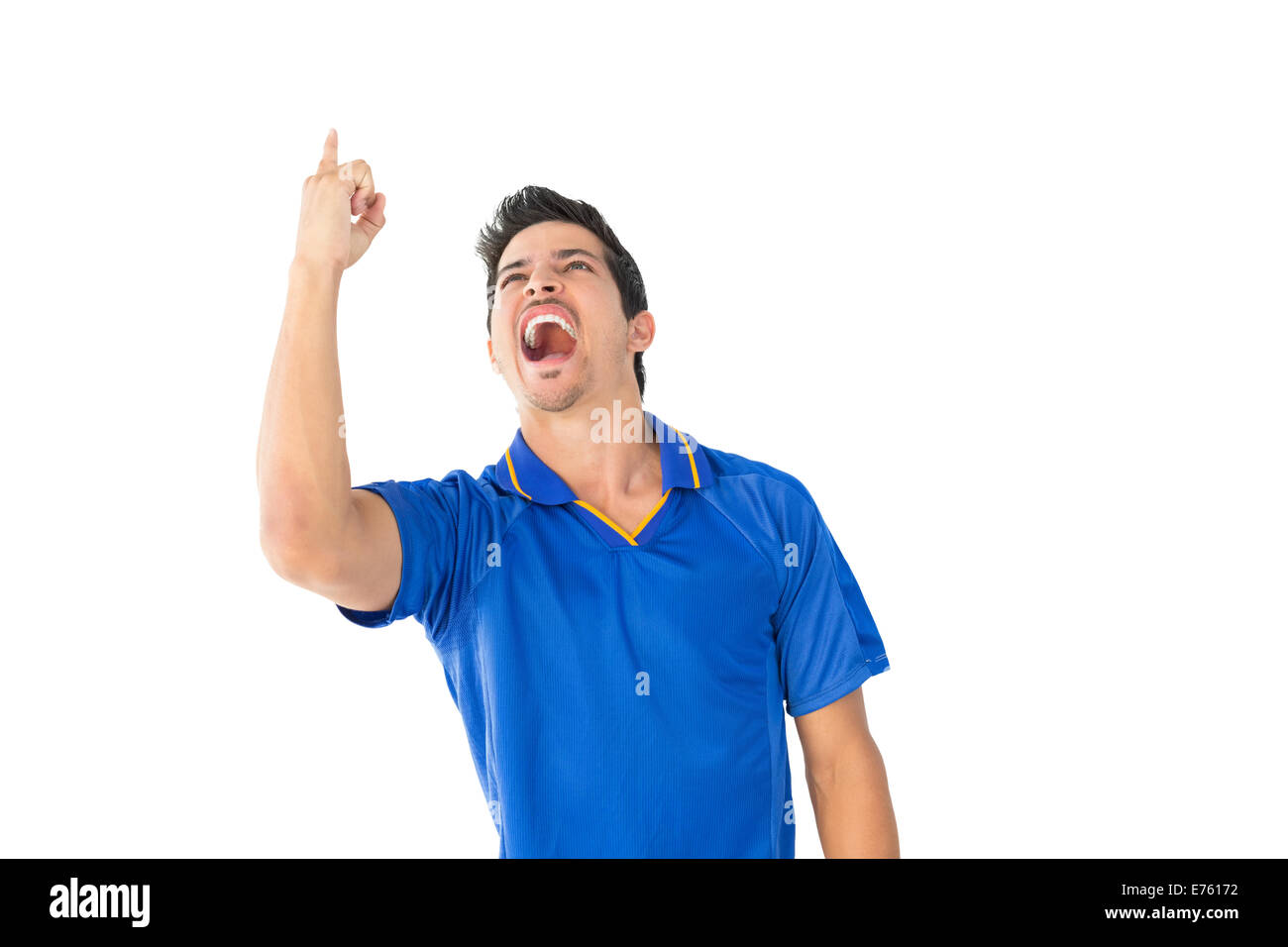 Athletic football player cheering Stock Photo - Alamy