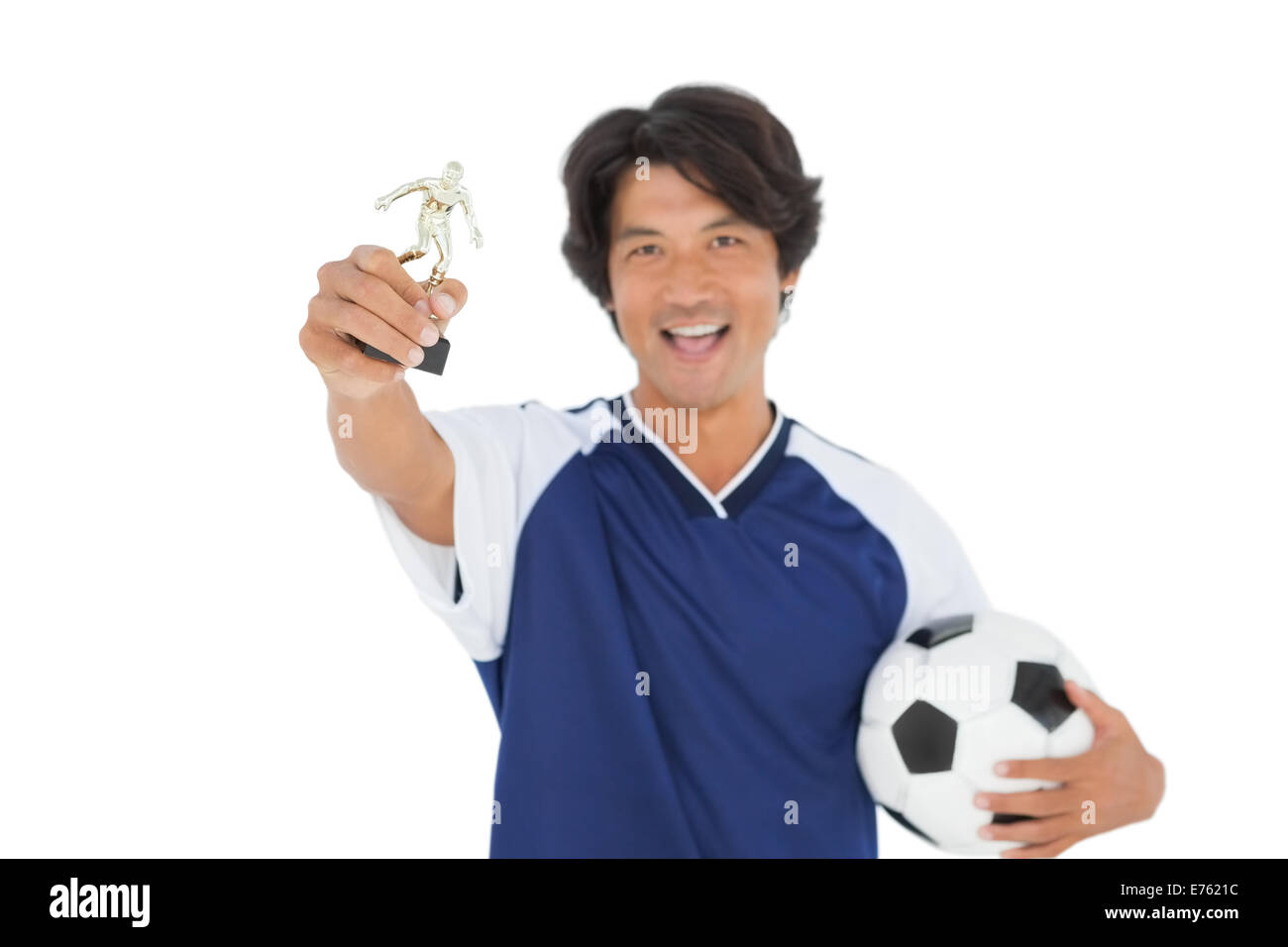 Football celebrating smiling holding trophy team hi-res stock ...