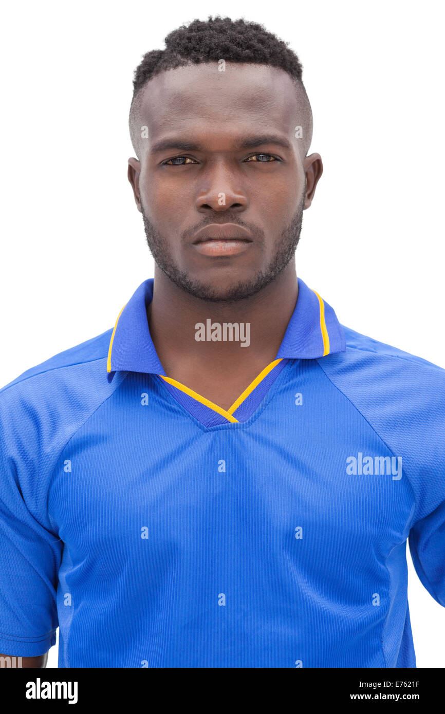 Close-up portrait of a serious football player Stock Photo - Alamy