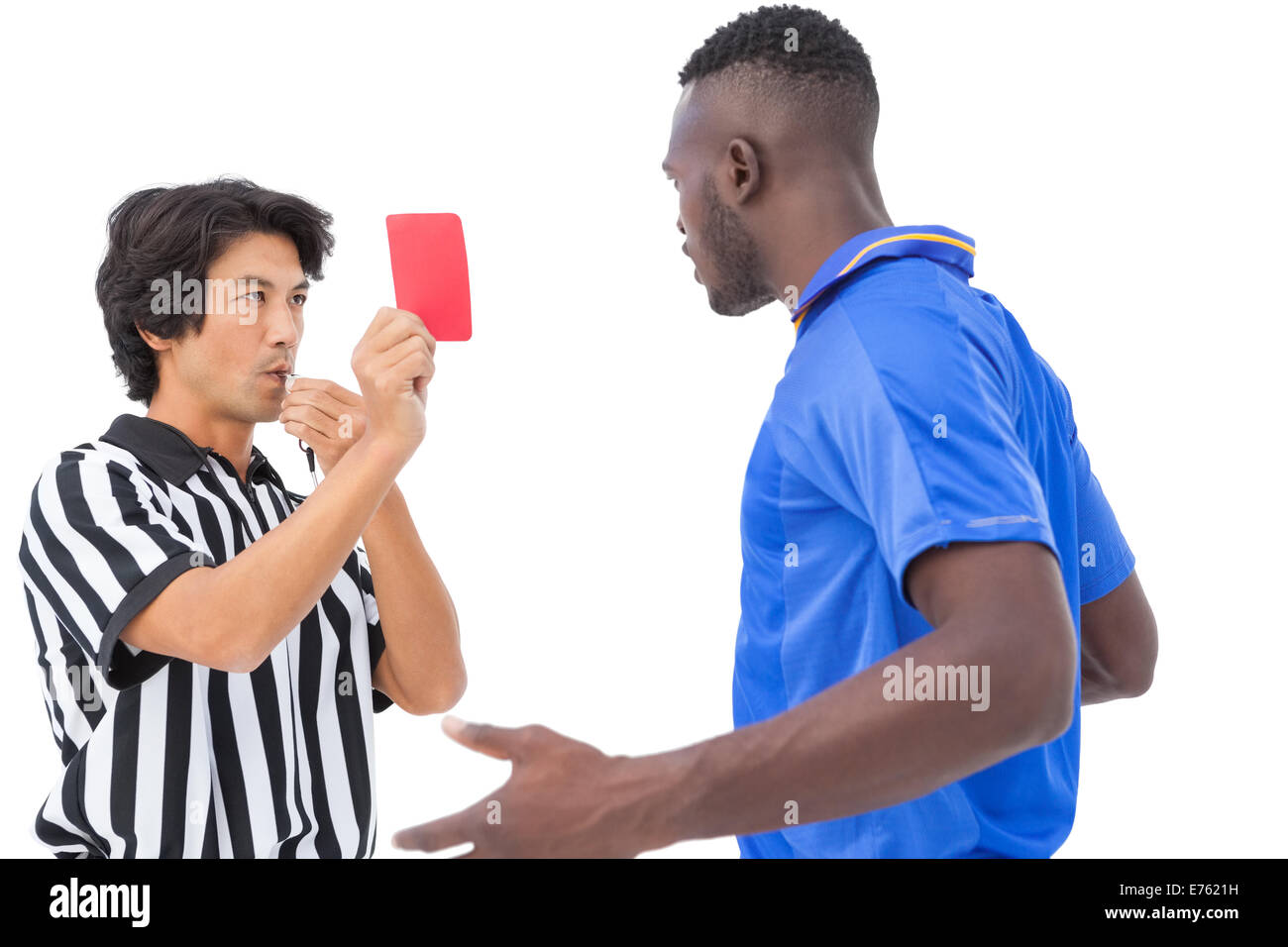 Referee showing red card to football player Stock Photo - Alamy