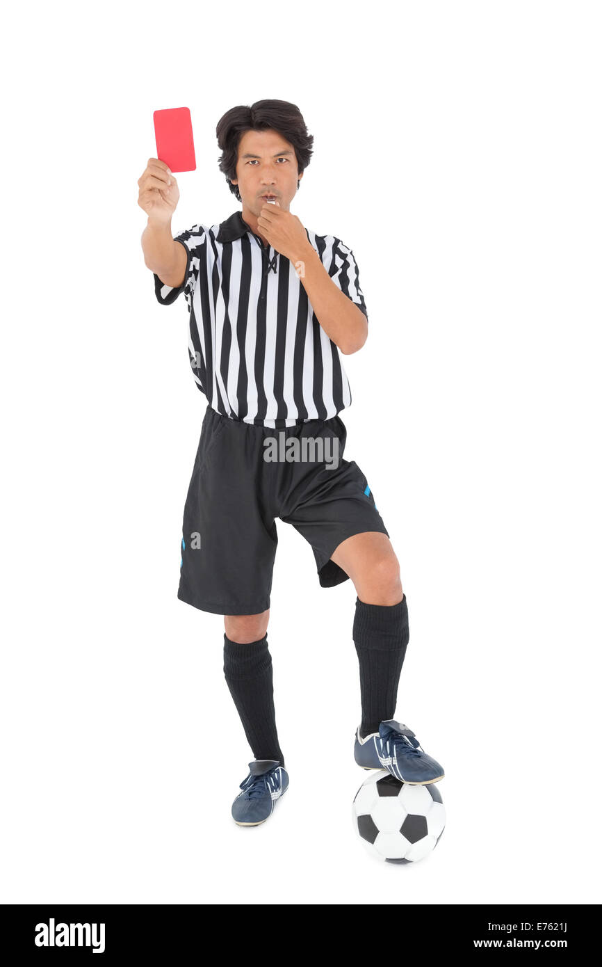 Serious referee showing red card Stock Photo - Alamy