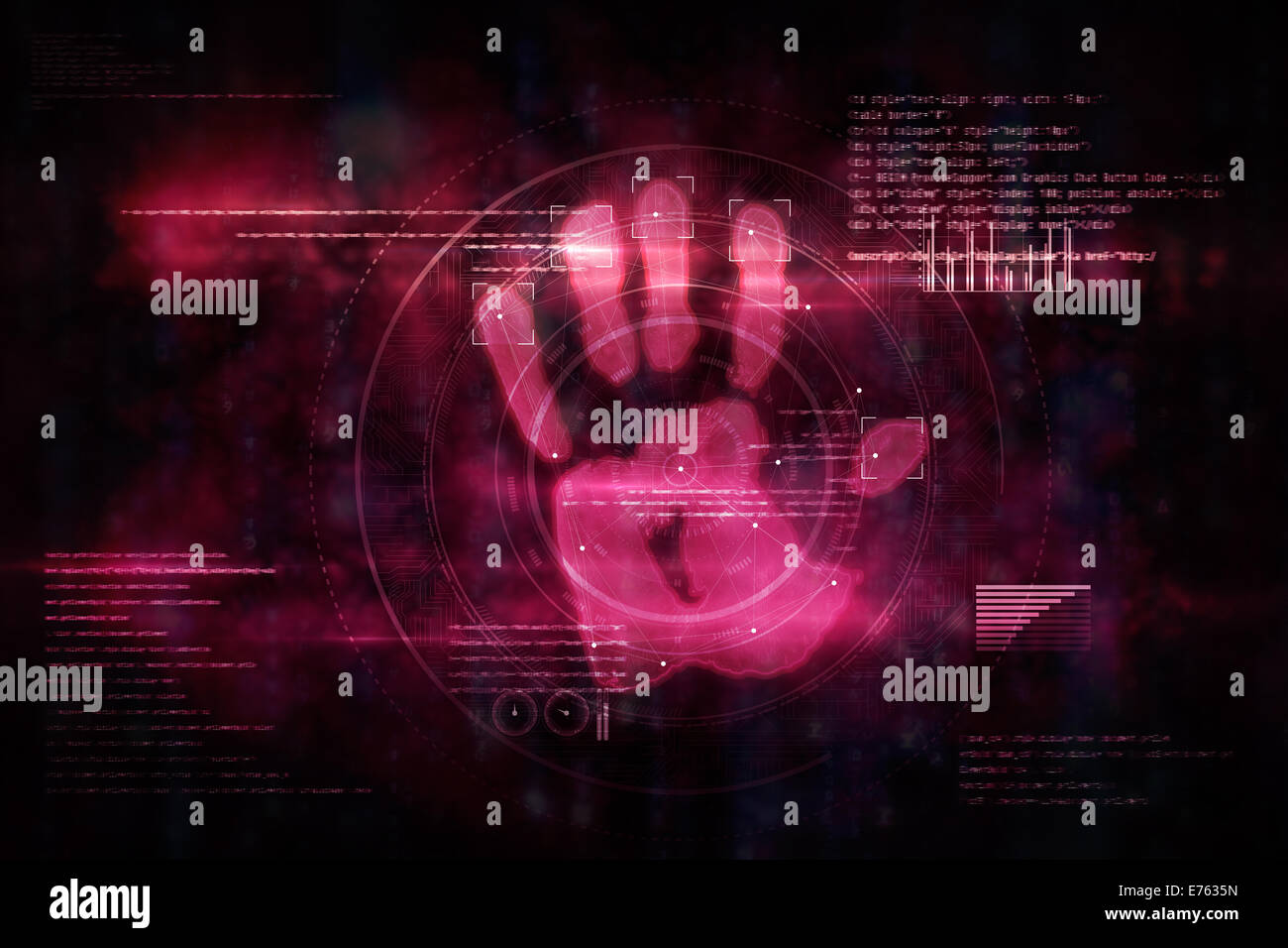 Pink technology hand print authorization Stock Photo - Alamy