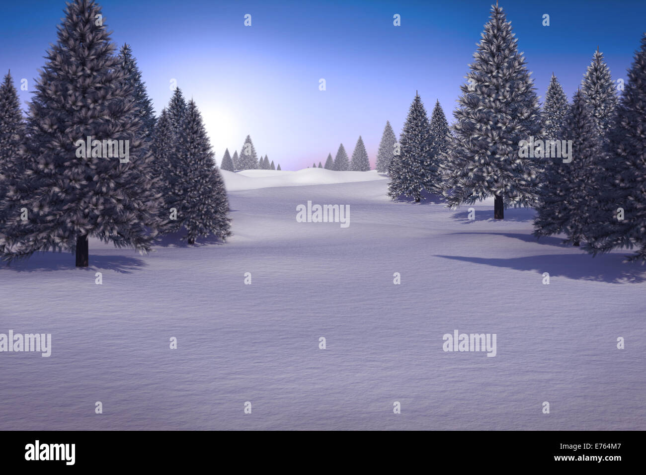 Snowy landscape with fir trees Stock Photo - Alamy
