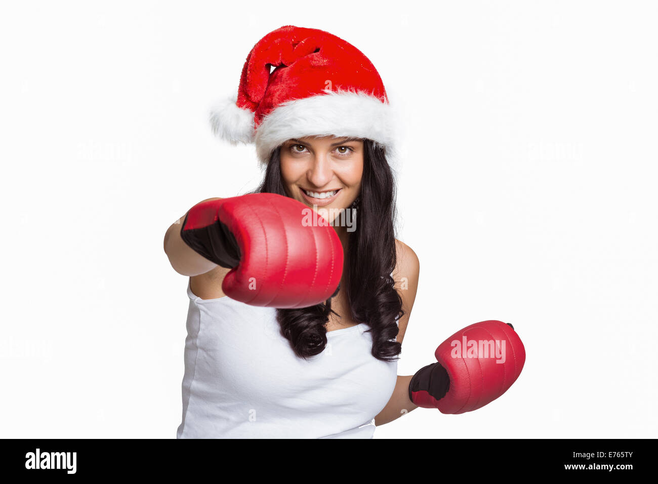 Woman wearing red boxing gloves Stock Photo - Alamy