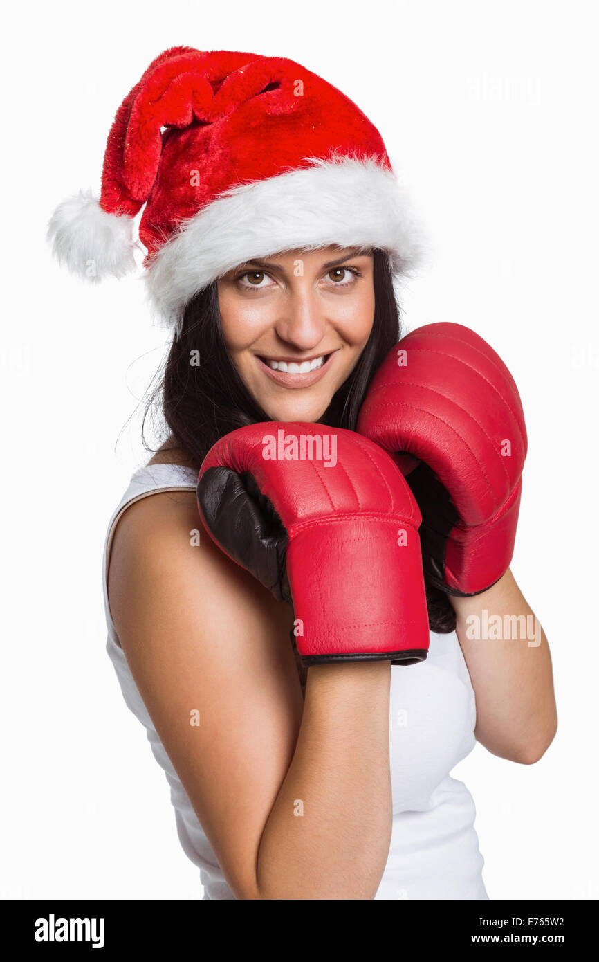 Woman wearing red boxing gloves Stock Photo - Alamy