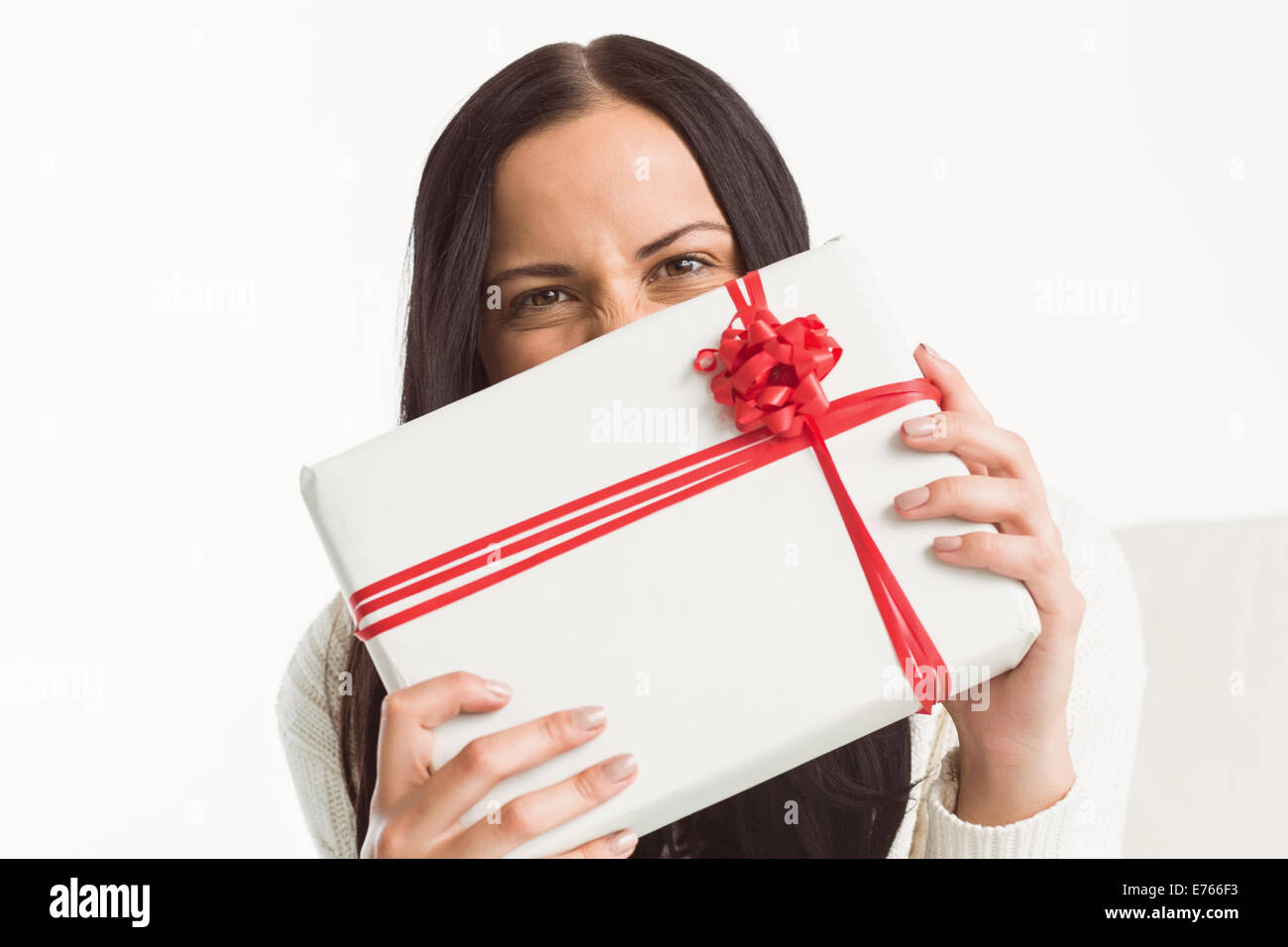 Woman with large present hi-res stock photography and images - Alamy