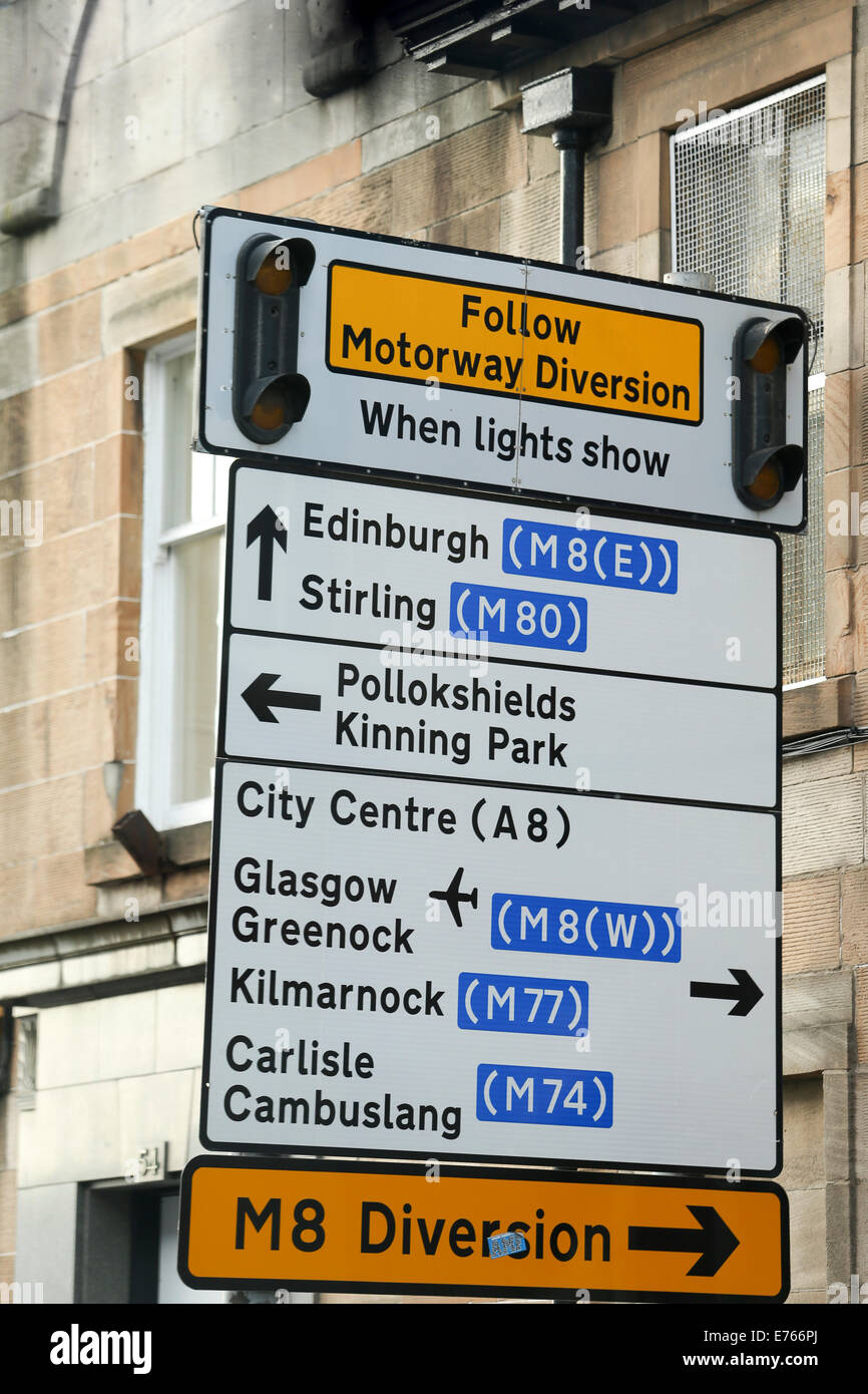 Motorway direction and diversion sign with activation lights Stock ...