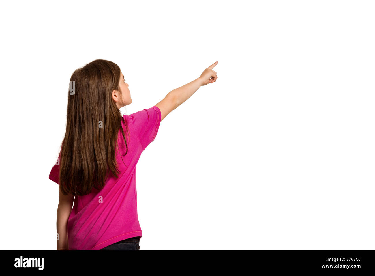 Cute little girl pointing with finger Stock Photo - Alamy