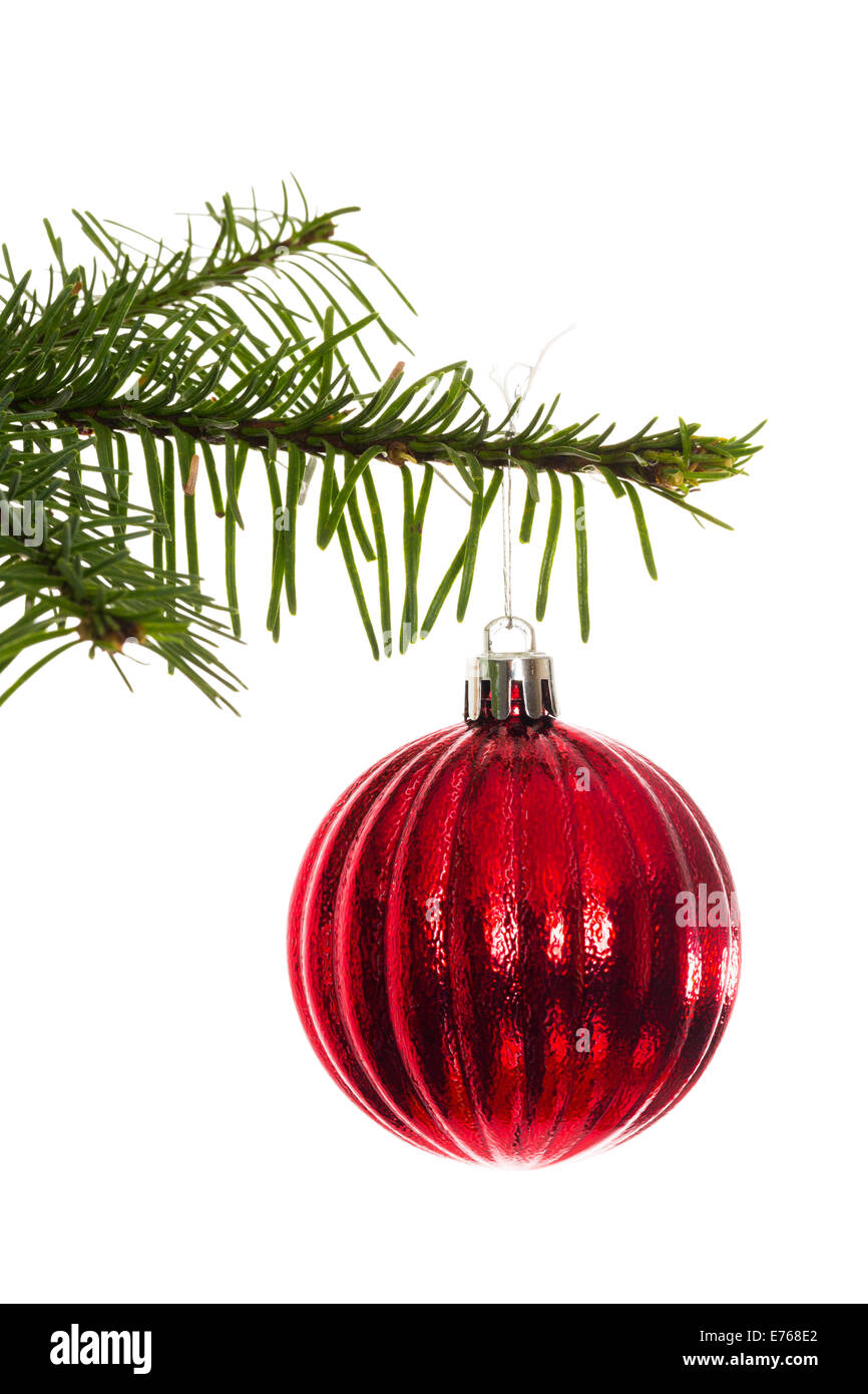 Red christmas decoration hanging from branch Stock Photo - Alamy