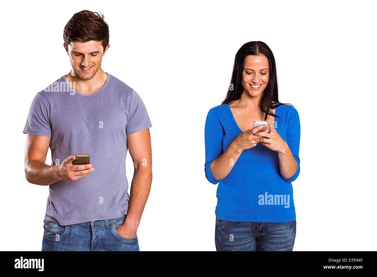 Man woman sending message Cut Out Stock Images & Pictures - Alamy