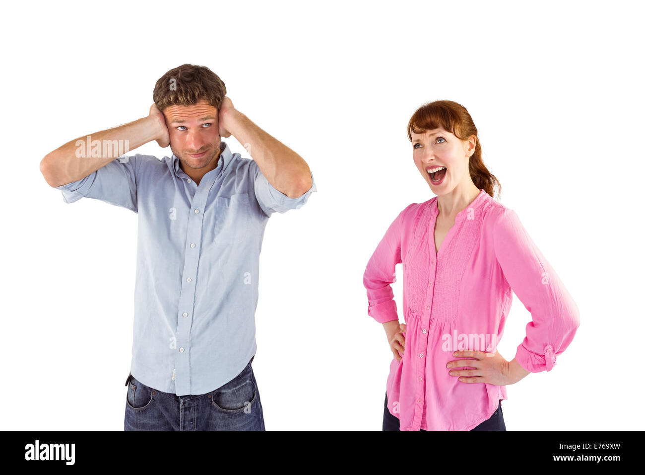 Woman arguing with ignoring man Stock Photo - Alamy