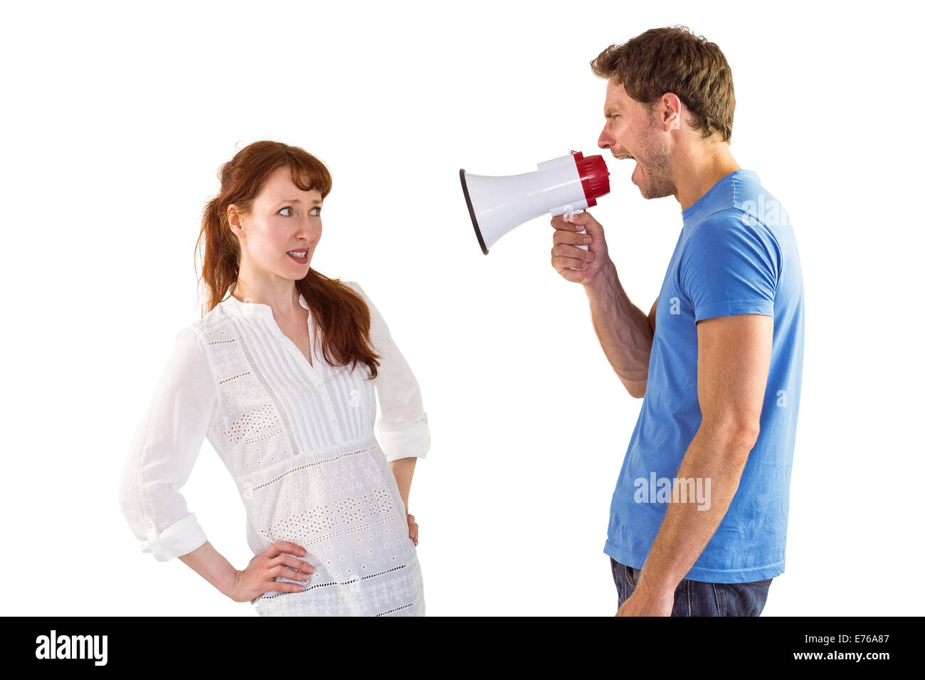Man yelling through bullhorn hi-res stock photography and images - Alamy