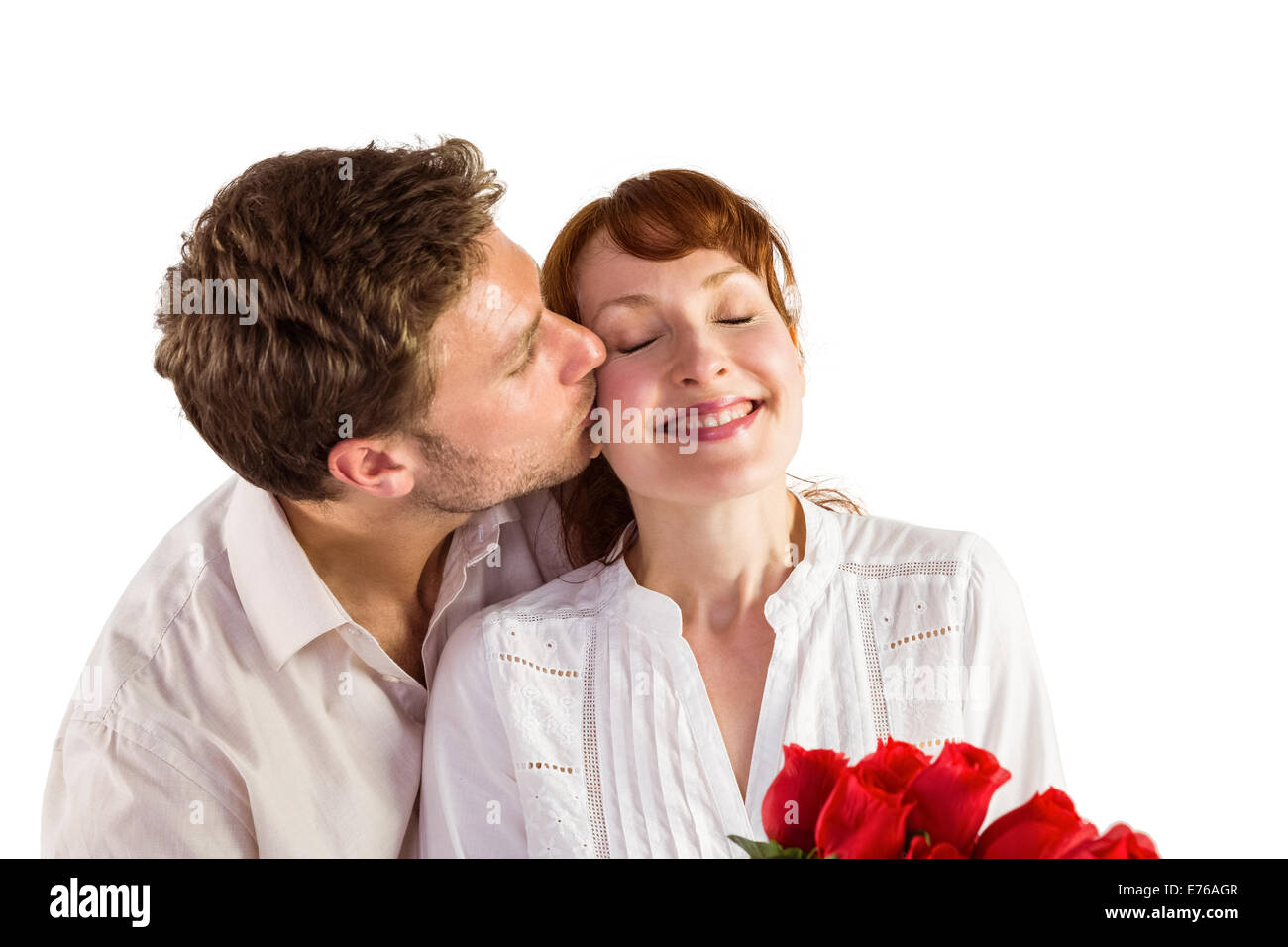 Woman getting roses from man Stock Photo - Alamy